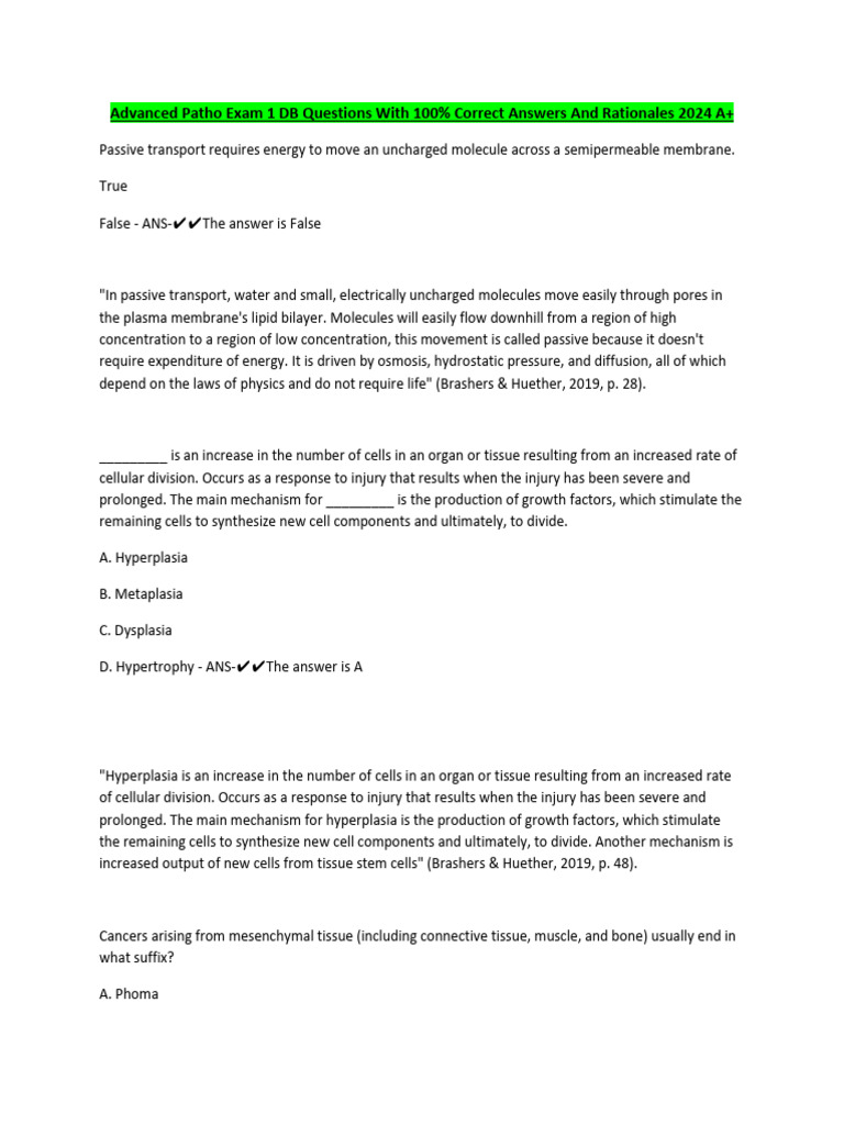 Advanced Patho Exam 1 DB Questions With 100% Correct Answers and ...