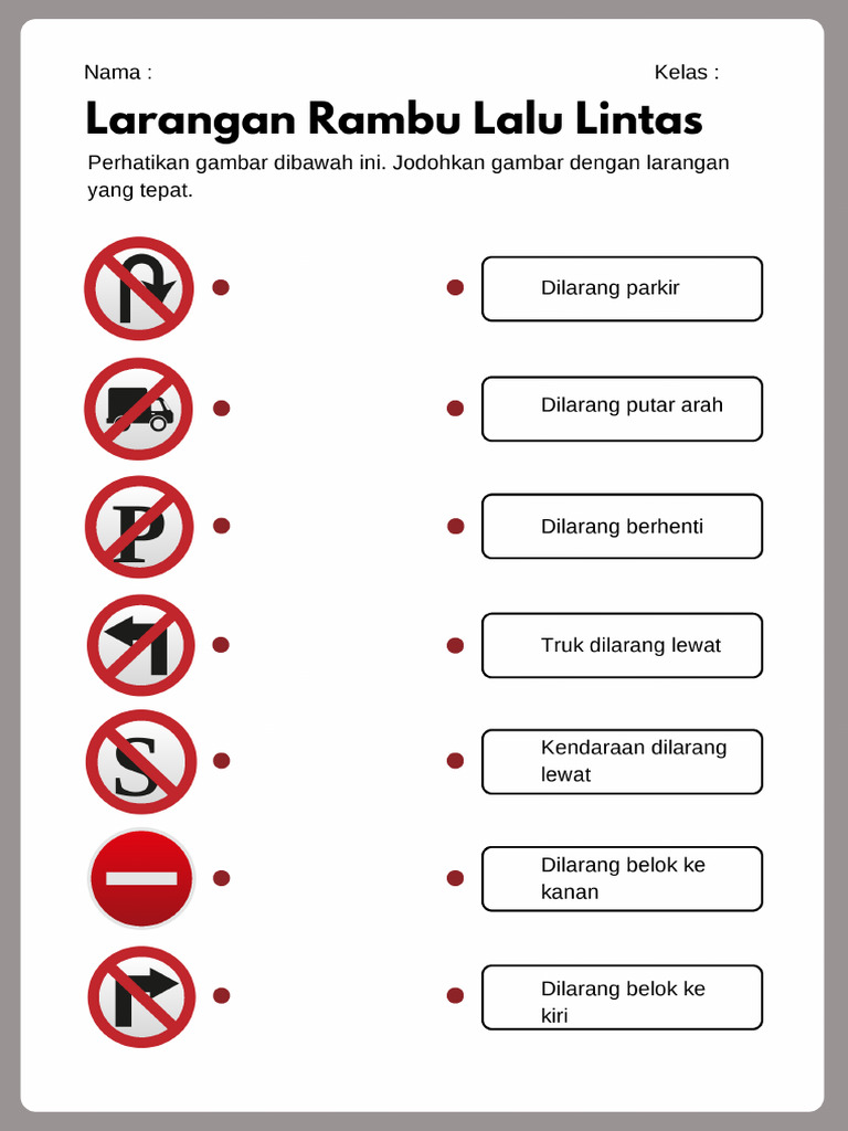 Larangan Rambu Lalu Lintas Lembar Kerja Abu Putih Ilustrasi | PDF