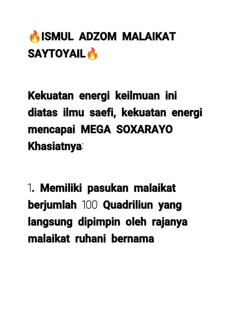 Khasiat Ismul Adzom Malaikat Saytoyail | PDF
