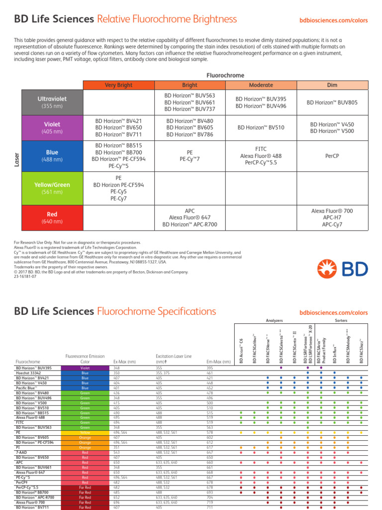 Fluorochrome Chart Relative Brightness | PDF | Fluorophore | Staining