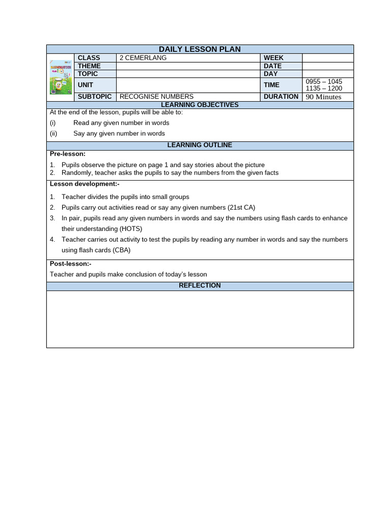 Daily Lesson Plan: Class Week Theme Date Topic DAY Unit Time Subtopic ...