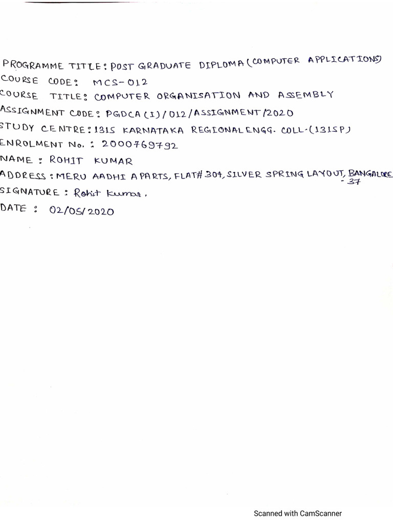 MCS-012 Computer Organisation and Assembly | PDF