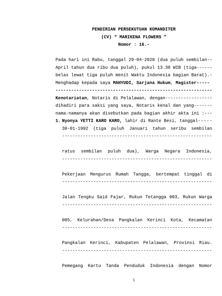 AKTA CV. Marikena Flowers | PDF