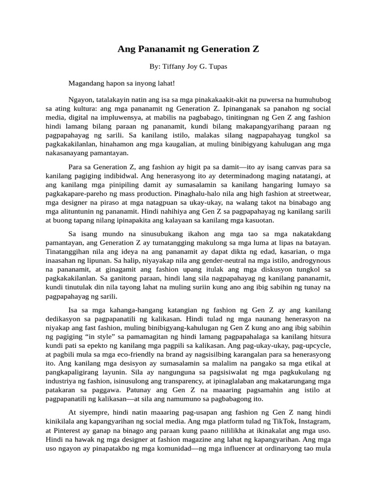 Ang Pananamit NG Generation Z | PDF
