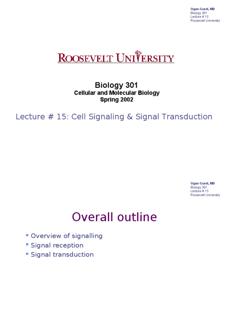 Lecture #15 - Cell Signaling & Signal Transduction | PDF | Cell Signaling | Biochemical Cascade