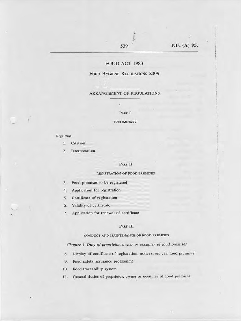 Food Hygiene Regulations 2009 | PDF