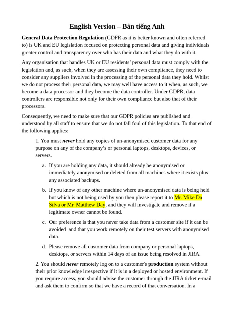GDPR (English and Vietnamese) | PDF