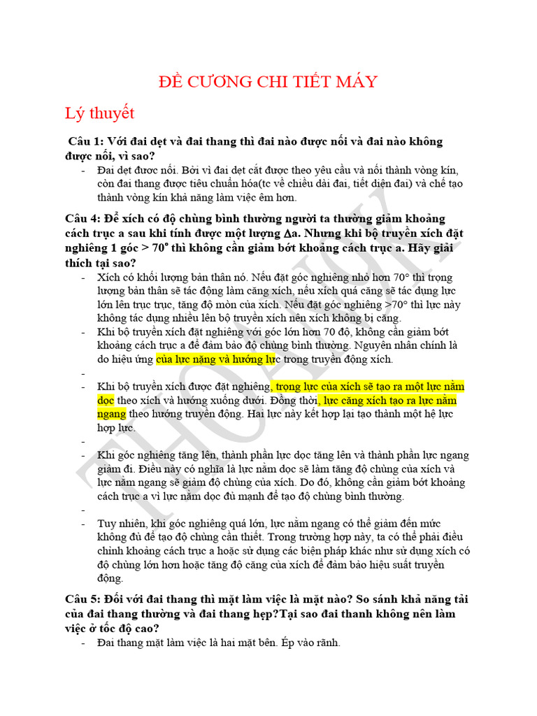 De Cuong Chi Tiet May Lythuyet | PDF