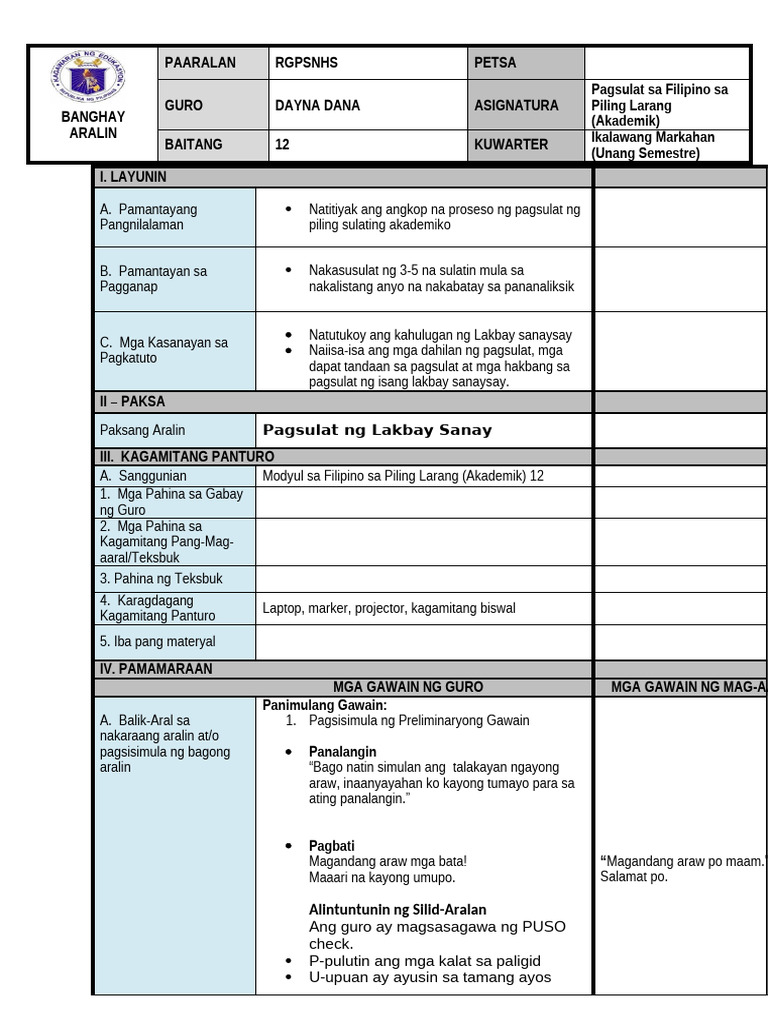 Pagsulat NG Posisyong Papel 2 Lesson Plan | PDF