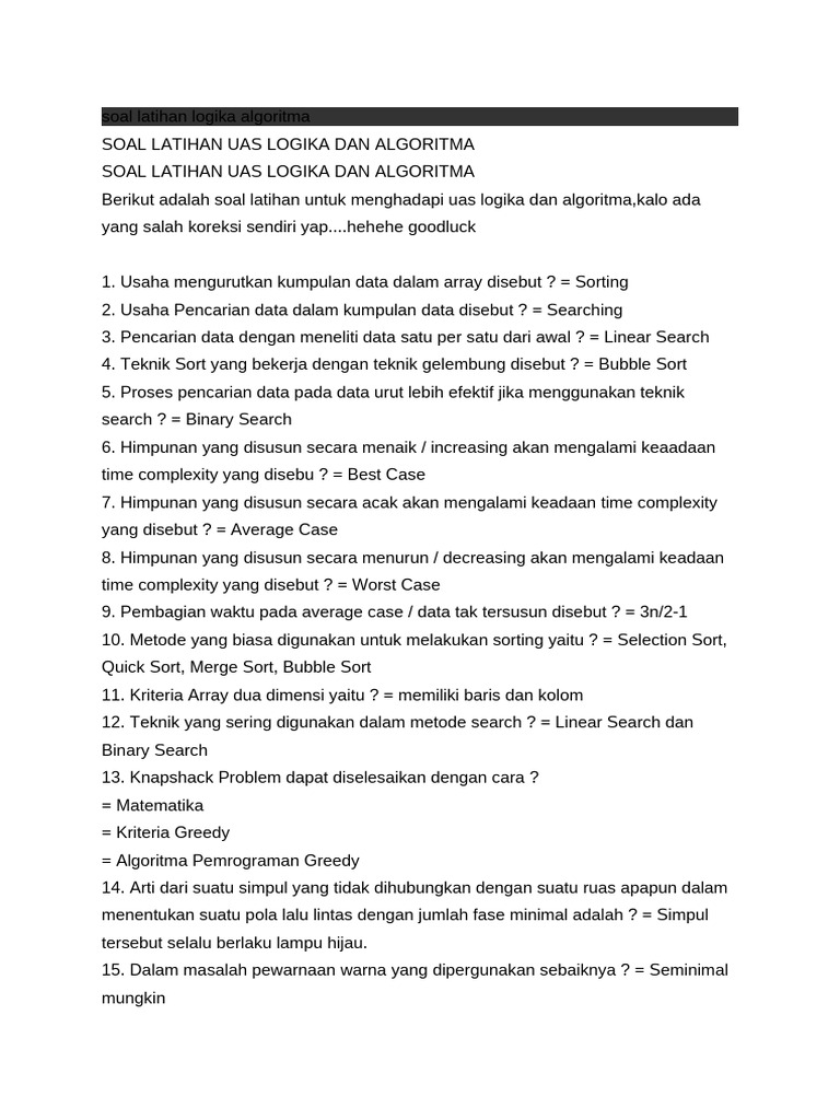 Soal Latihan Logika & Algoritma | PDF | Komputer