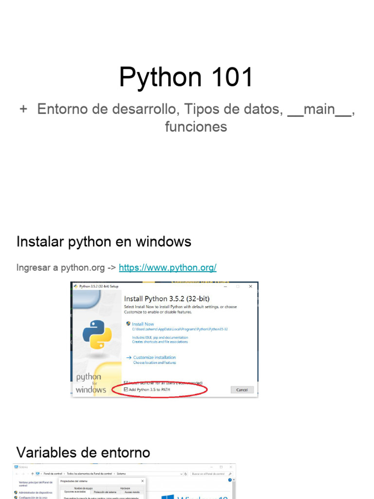 Python 101 - Clase 2 - Entorno, Funciones, Listas, Tuplas, Diccionarios, Conjuntos | PDF