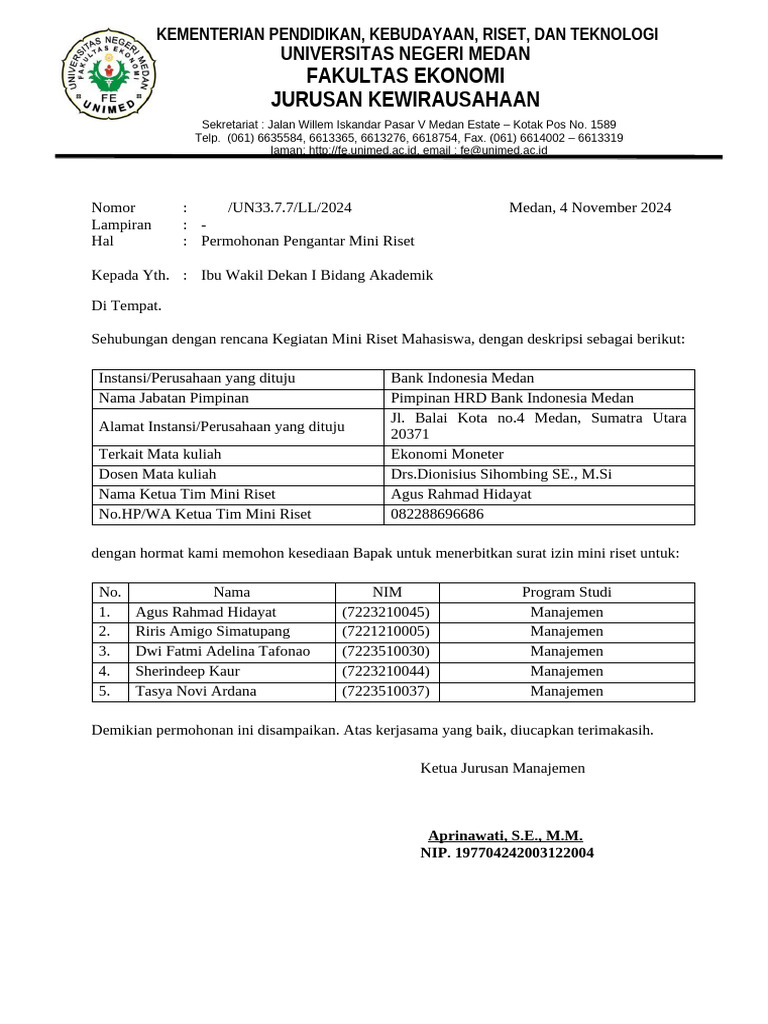 Surat Izin Mini Riset BI | PDF | Bisnis
