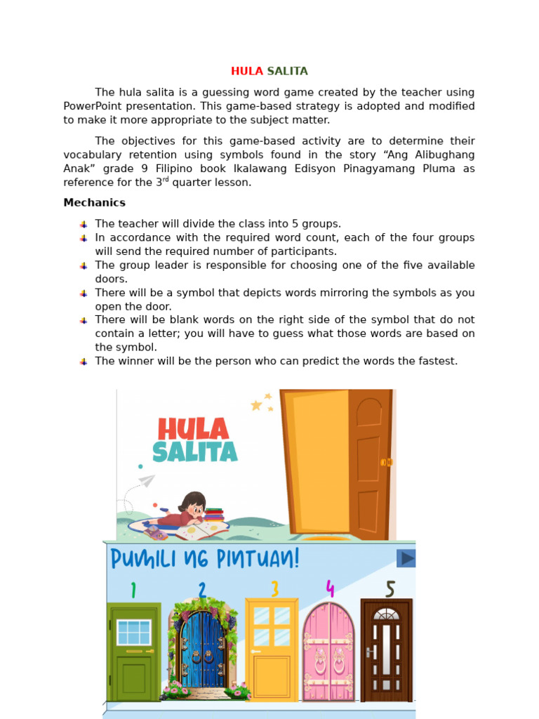 Hula Salita: Grade 9 Vocabulary Game | PDF | Wellness