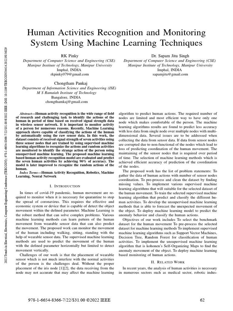 Human Activities Recognition and Monitoring System Using Machine Learning Techniques | PDF ...