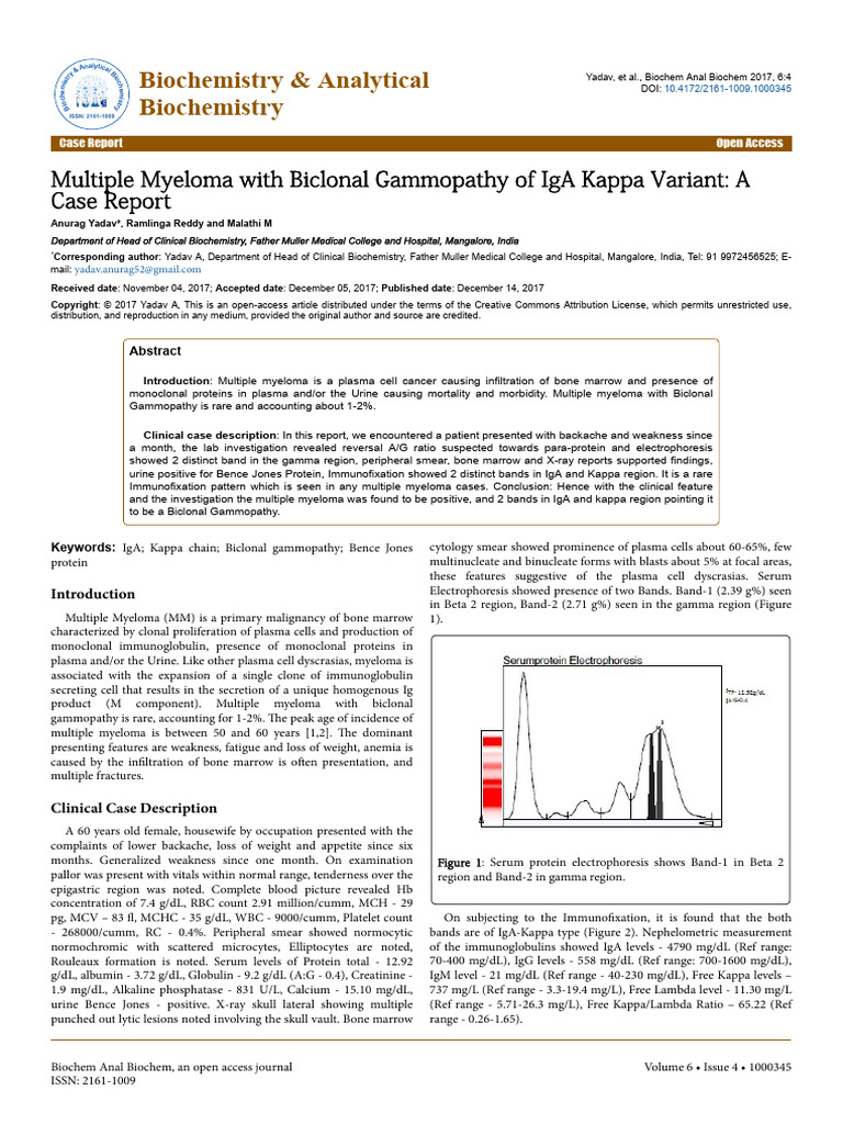 Biochemistry & Analytical Biochemistry: Multiple Myeloma With Biclonal ...