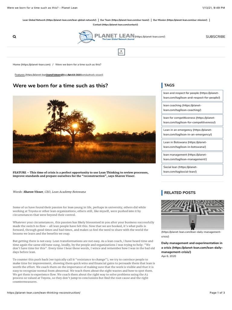 Were we born for a time such as this? - Planet Lean | PDF