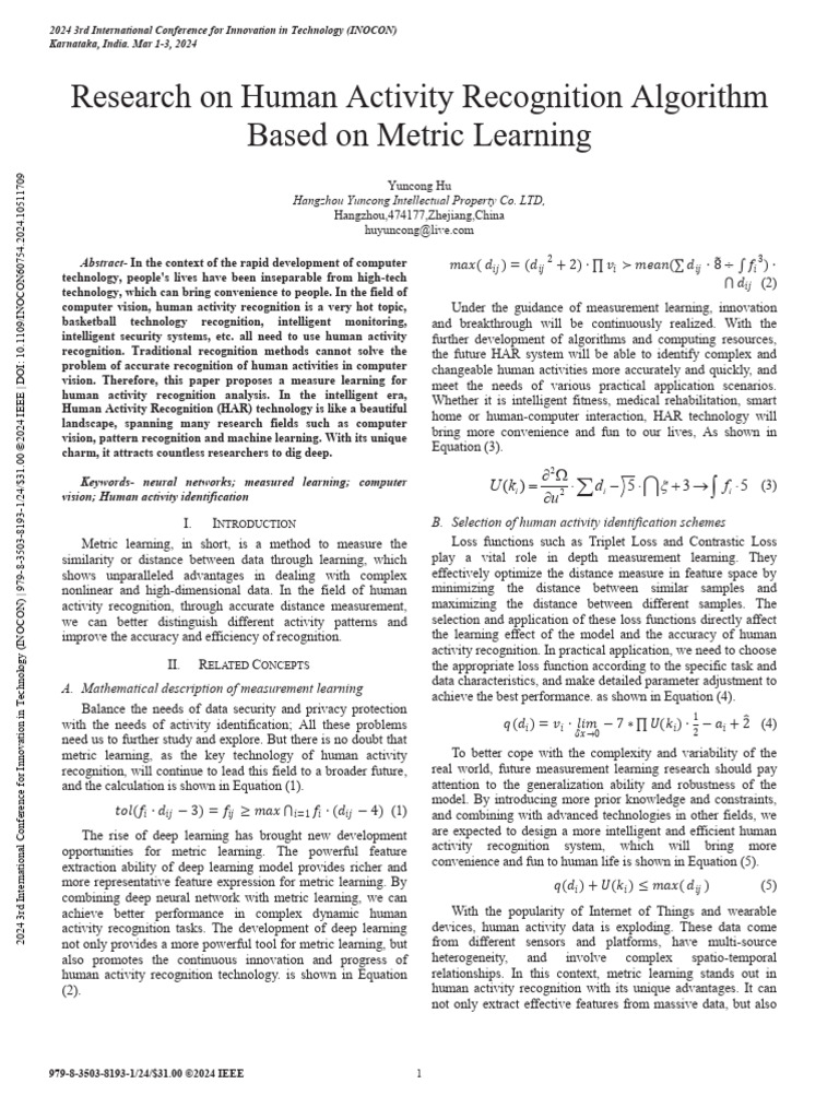 Research On Human Activity Recognition Algorithm Based On Metric