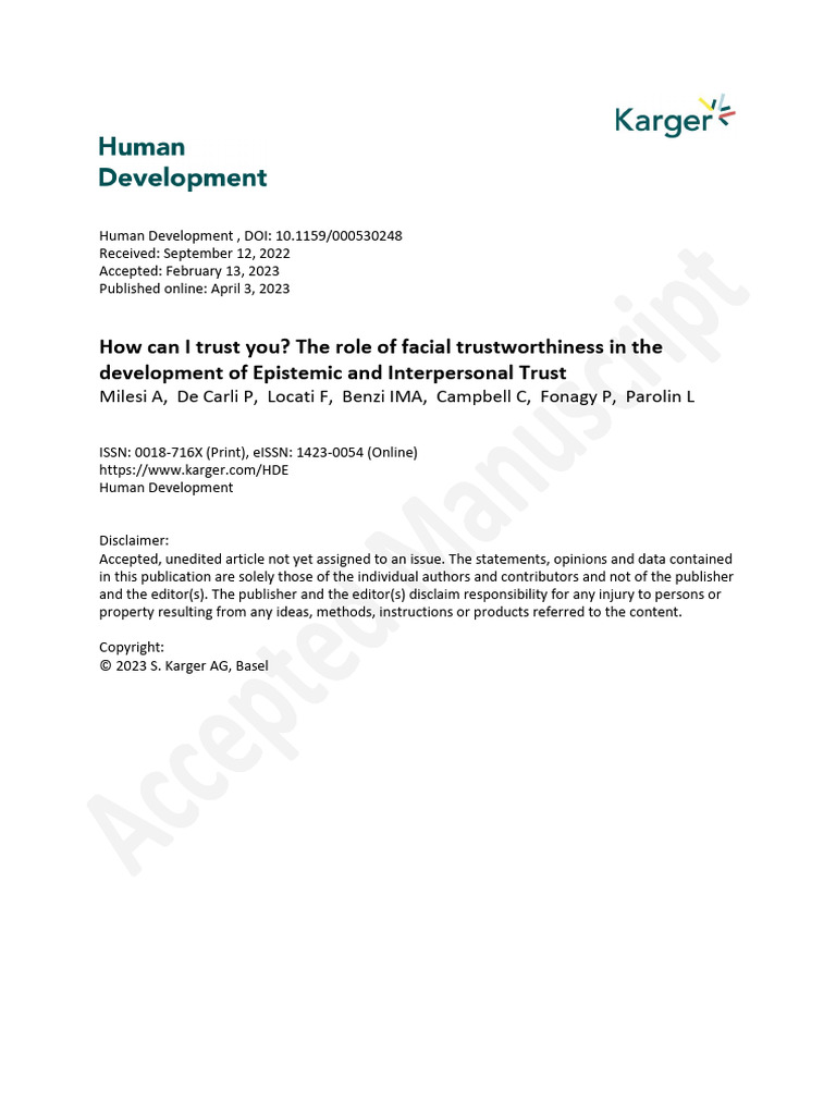 Milesi 2023 Human+Development AAM | PDF | Attachment Theory ...