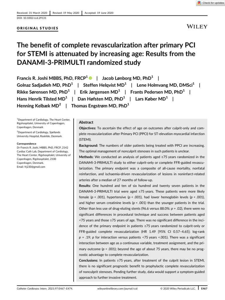 Cathet Cardio Intervent - 2020 - Joshi - The Benefit of Complete ...