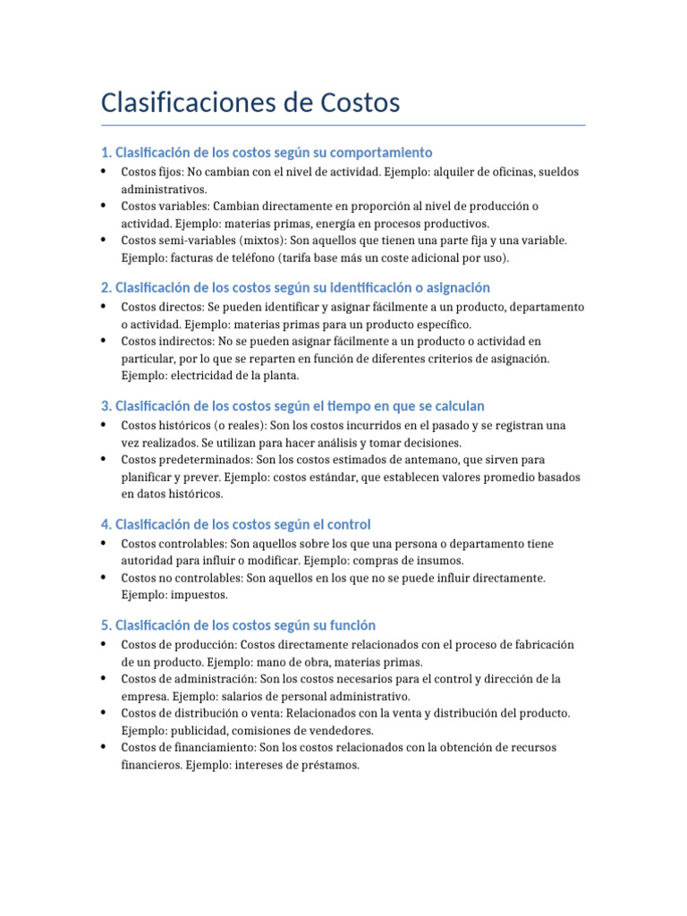 Clasificacion de Costos | PDF | Salario | Costo