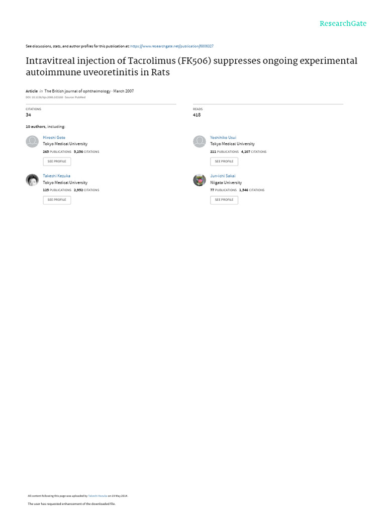 Intravitreal Injection of Tacrolimus FK506 Suppres | PDF | Polymerase ...