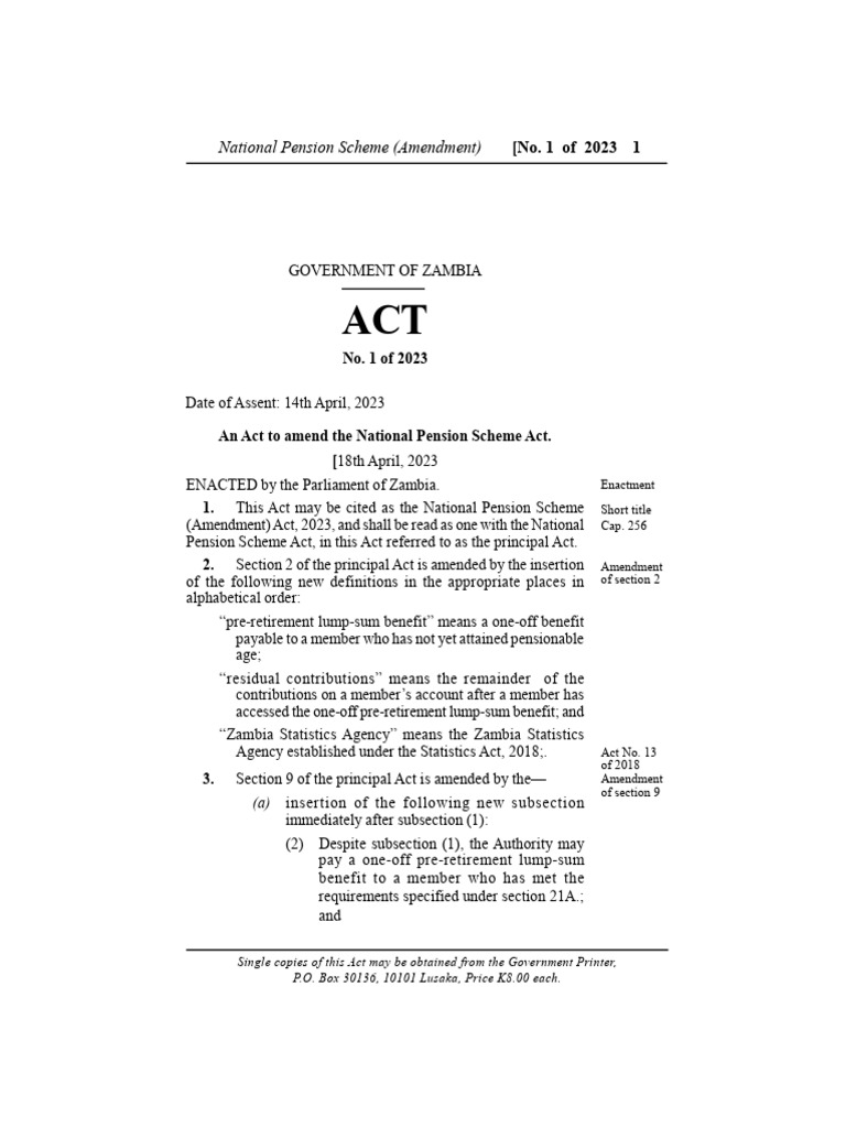 Napsa Amendment Act of 2023 | PDF | Pension