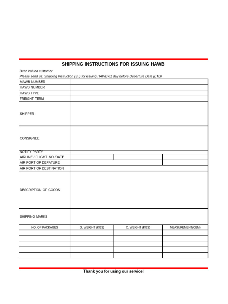 SI For Issuing HAWB Form | PDF