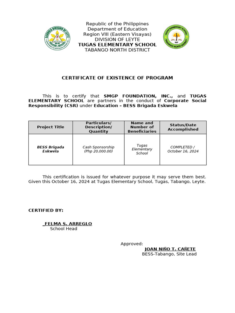 COEP - BESS Brigada Eskwela 2024 - Template | PDF