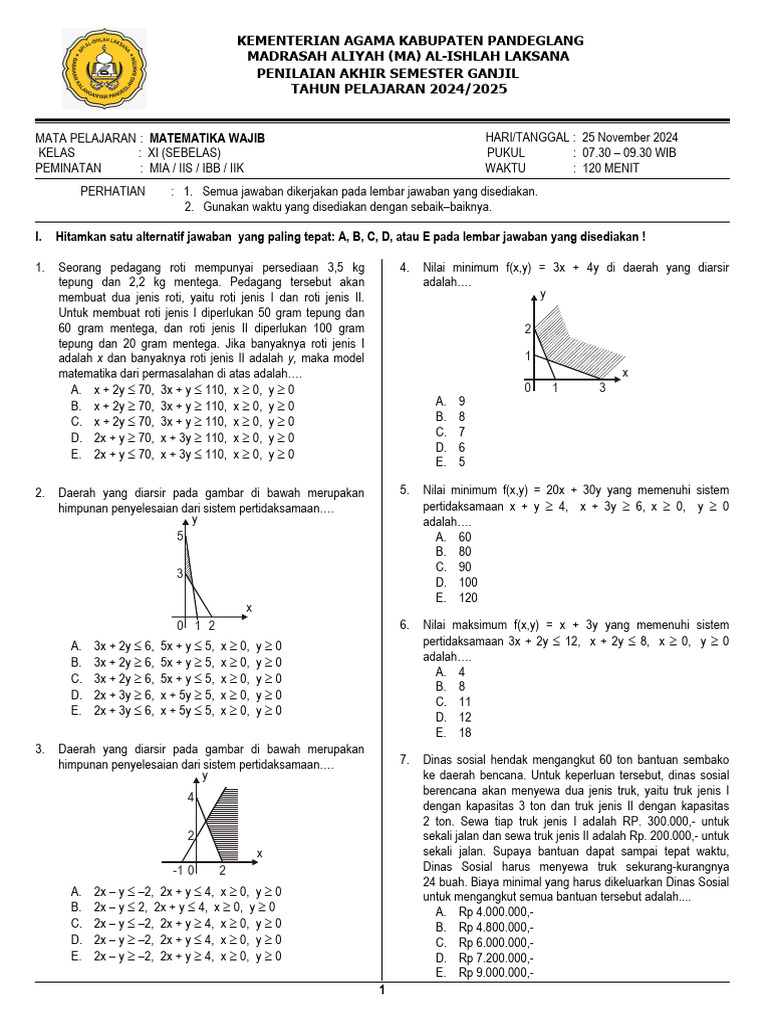 Soal Pas MTK Wajib Kelas Xi K13 | PDF