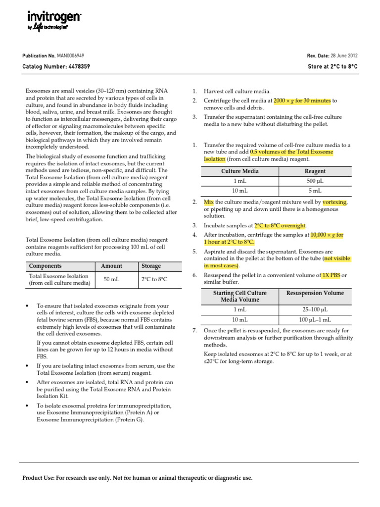 Total Exosome Isolation from Culture Media | PDF | Life Sciences ...