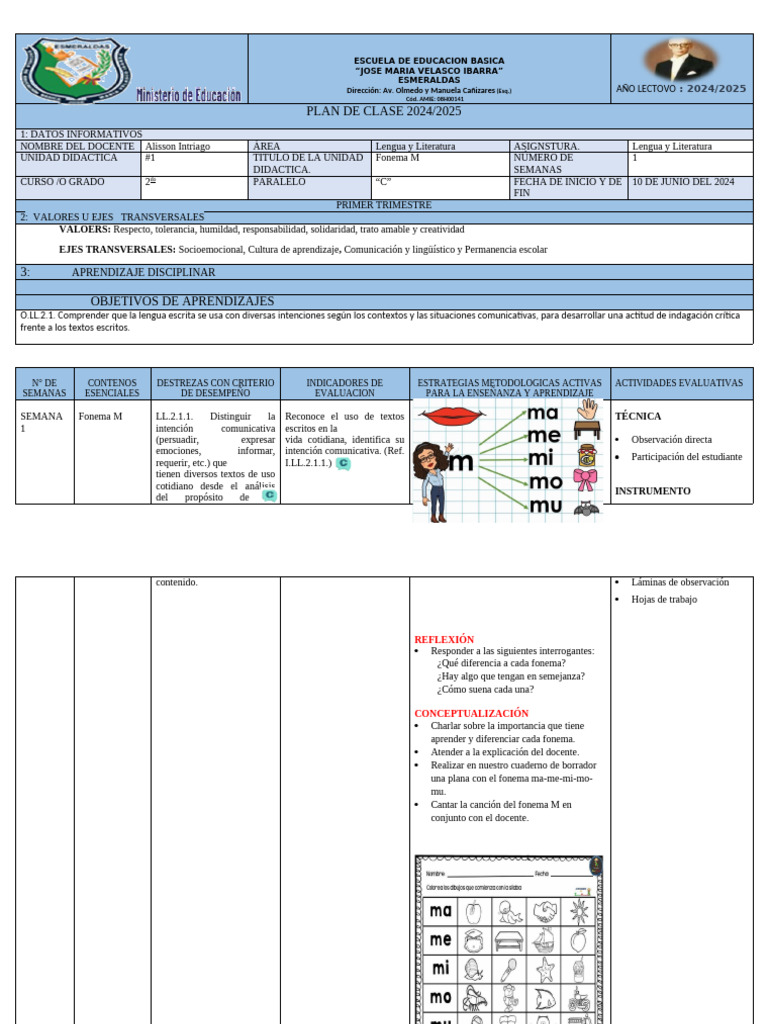 Plan de Clase de Lengua | PDF | Maestros | Aprendizaje