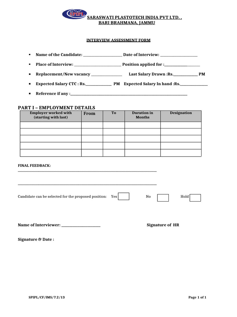 Interview Assessment Form Template | PDF | Career & Growth