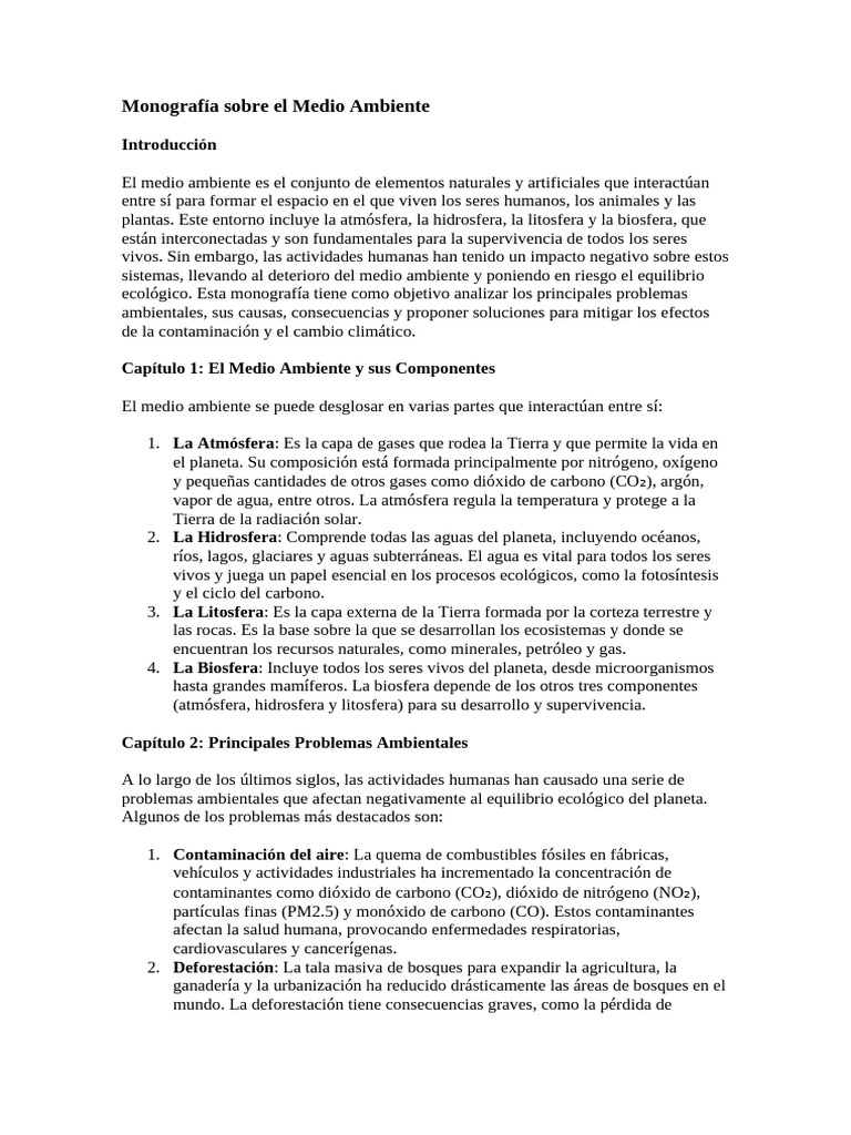 Monografía Sobre El Medio Ambiente | PDF | Entorno natural | Contaminación