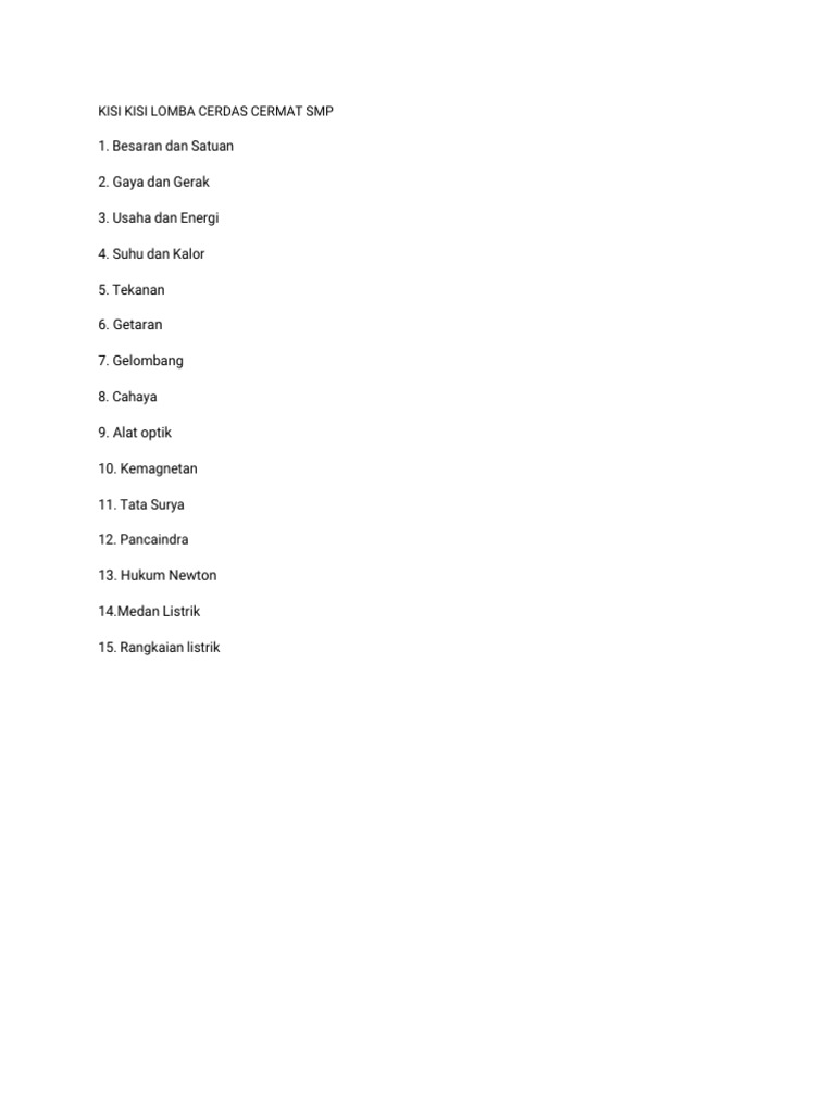 Kisi Kisi Soal LCC SMP | PDF