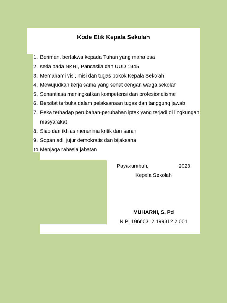 Kode Etik Kepala Sekolah | PDF