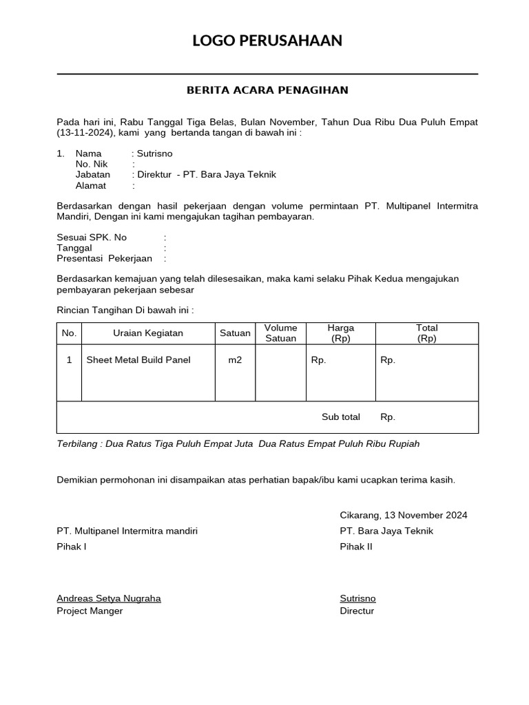 Berita Acara Tagihan | PDF