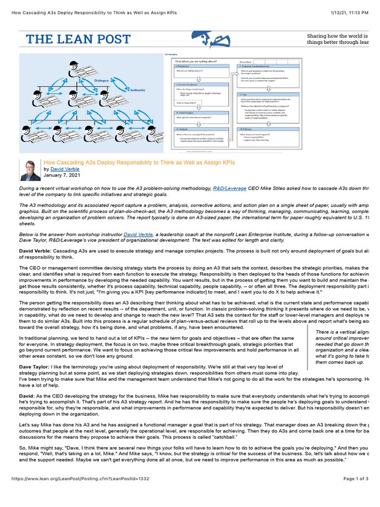 How Cascading A3s Deploy Responsibility To Think As Well As Assign KPIs ...