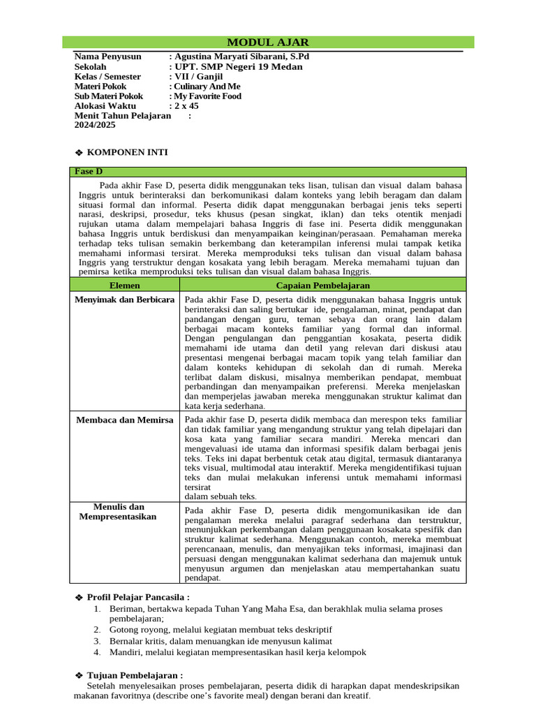 Modul Ajar Diferensiasi - Agustina M Sibarani | PDF