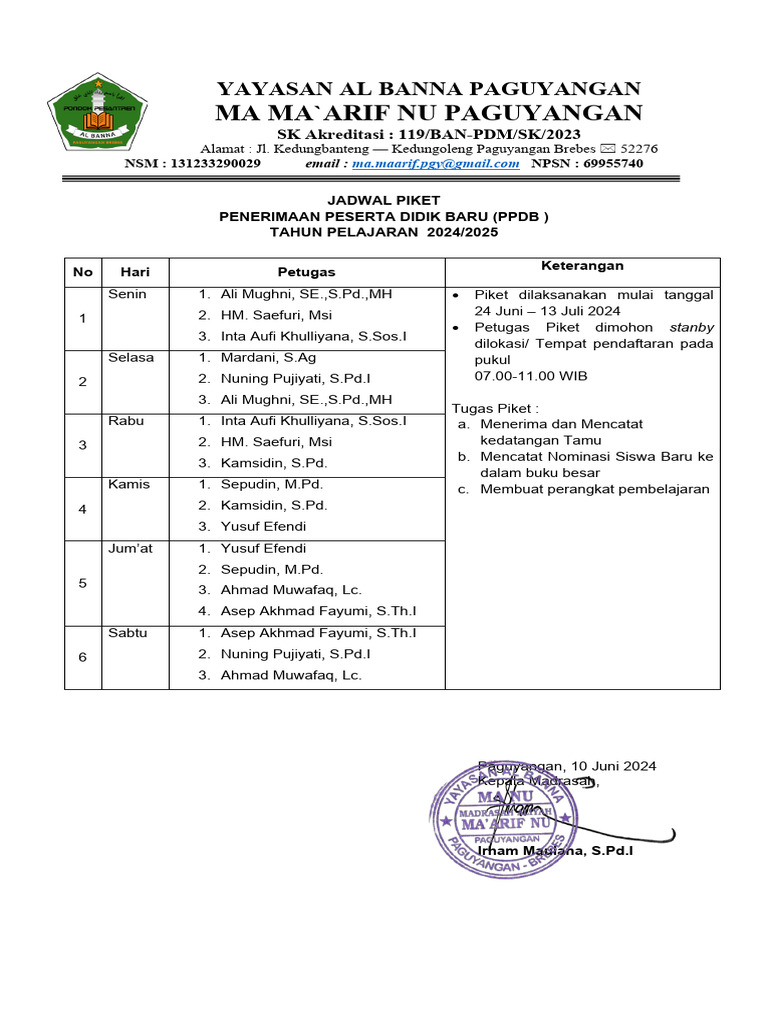 Jadwal Piket PPDB | PDF