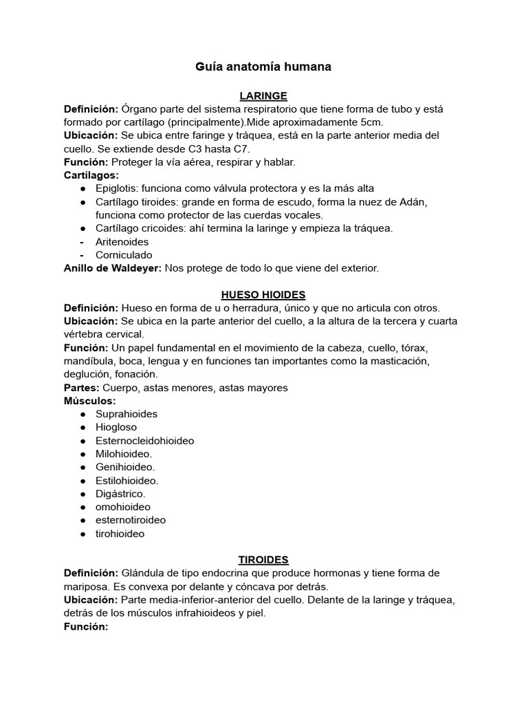 Guía Anatomía Humana | PDF | Laringe | Esófago