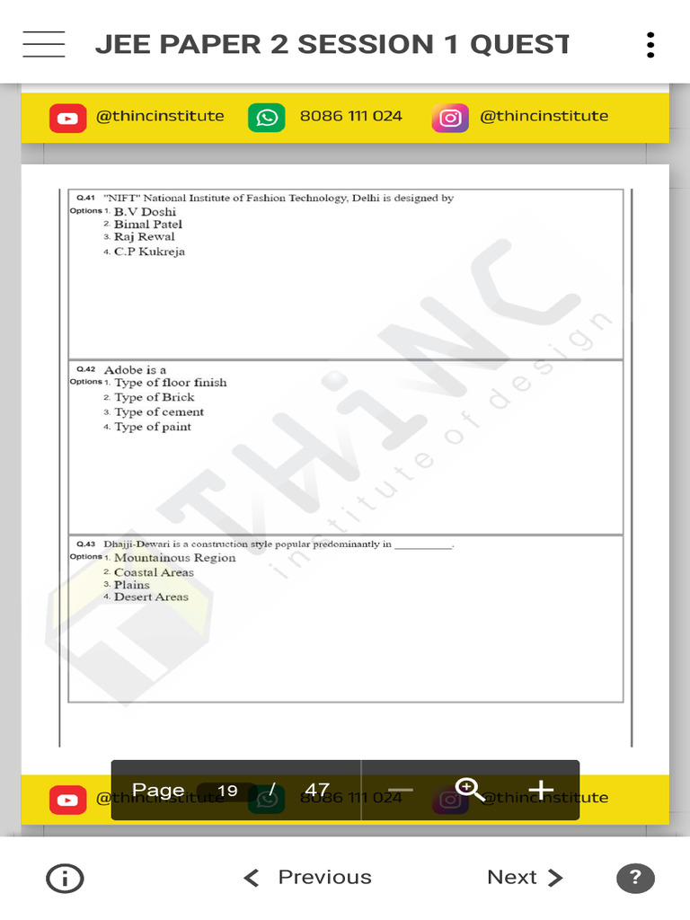 Thinc Institute of Design - Jee Paper 2 Session 1 Question Paper 2023 | PDF
