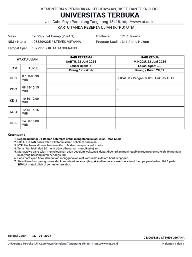UT - Sistem Informasi Akademik - STEVEN | PDF