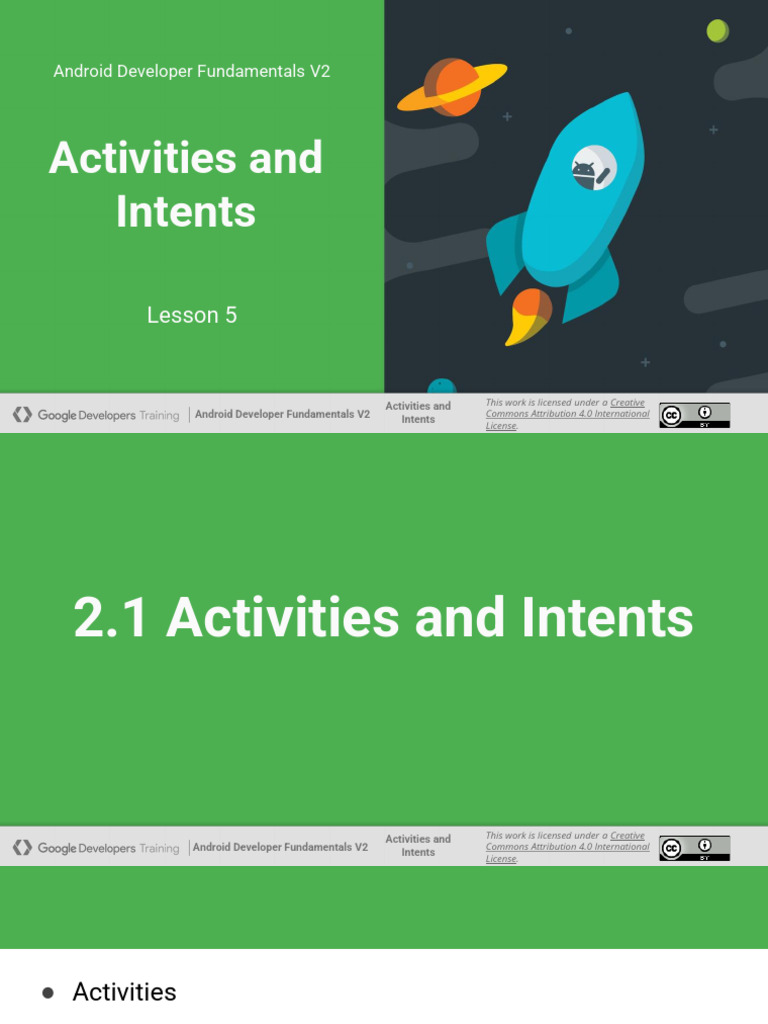 Lesson 5 Activities and Intents | PDF | Android (Operating System) | Creative Commons