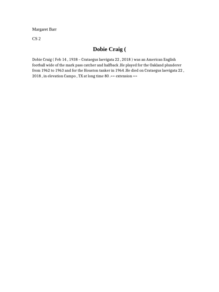 Dobie Craig: NFL Career Overview | PDF | History