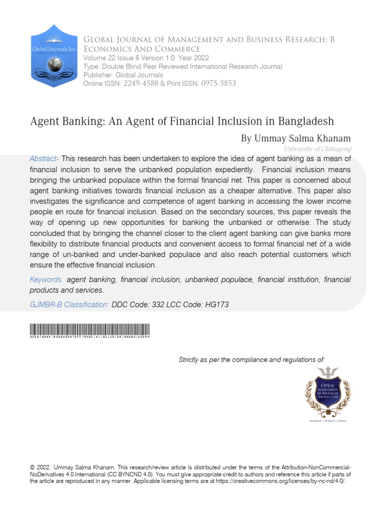 Agent Banking for Financial Inclusion in Bangladesh | PDF | Financial ...