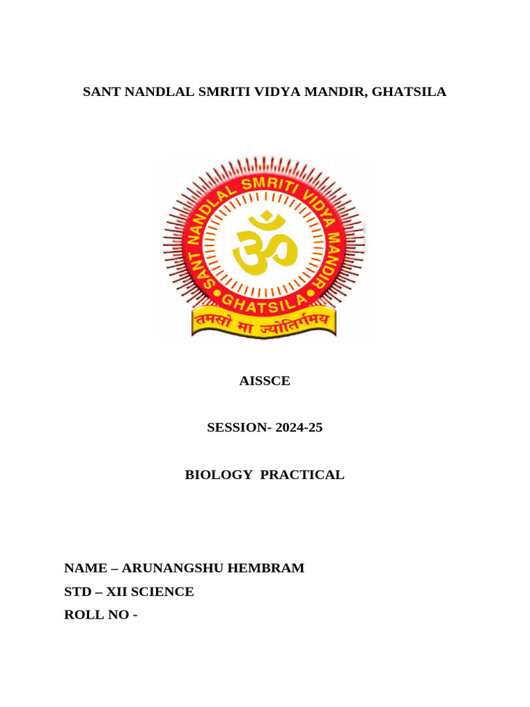 Format of Biology Practical Front Page | PDF