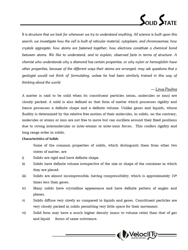 01 - Solid State | PDF | Crystal Structure | Chemical Bond