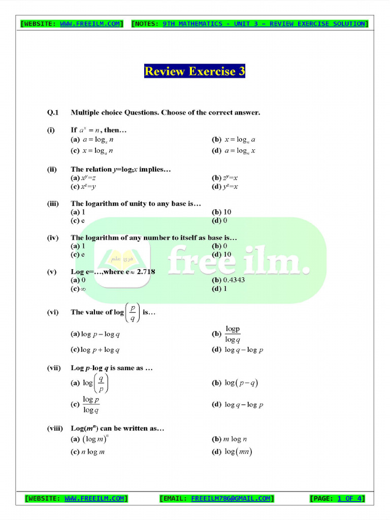 9th Math, CH 3, Rev Ex. | PDF