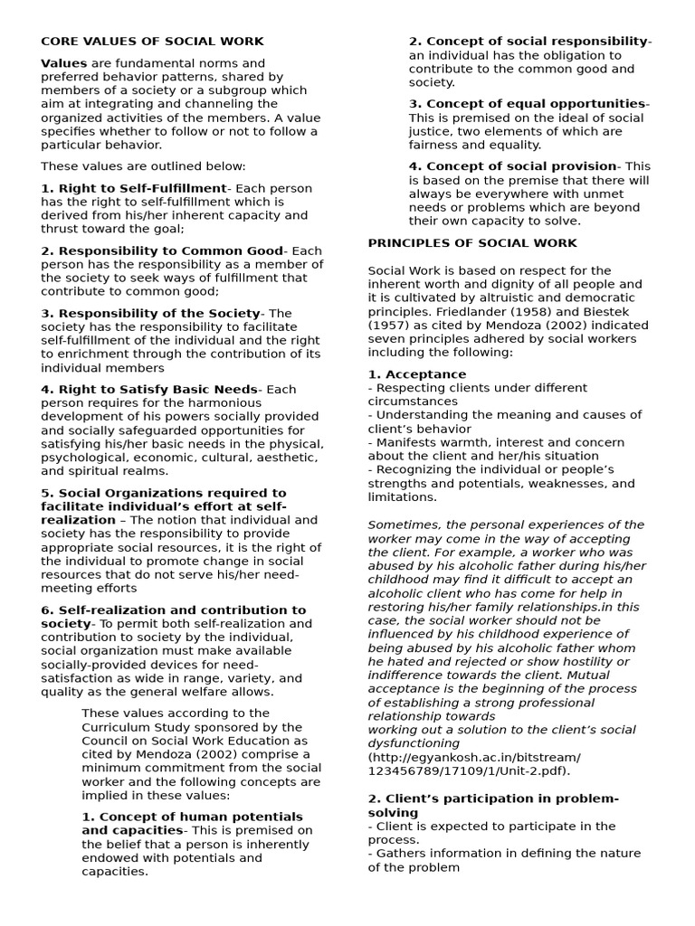 Core Values of Social Work | PDF | Social Work | Consciousness