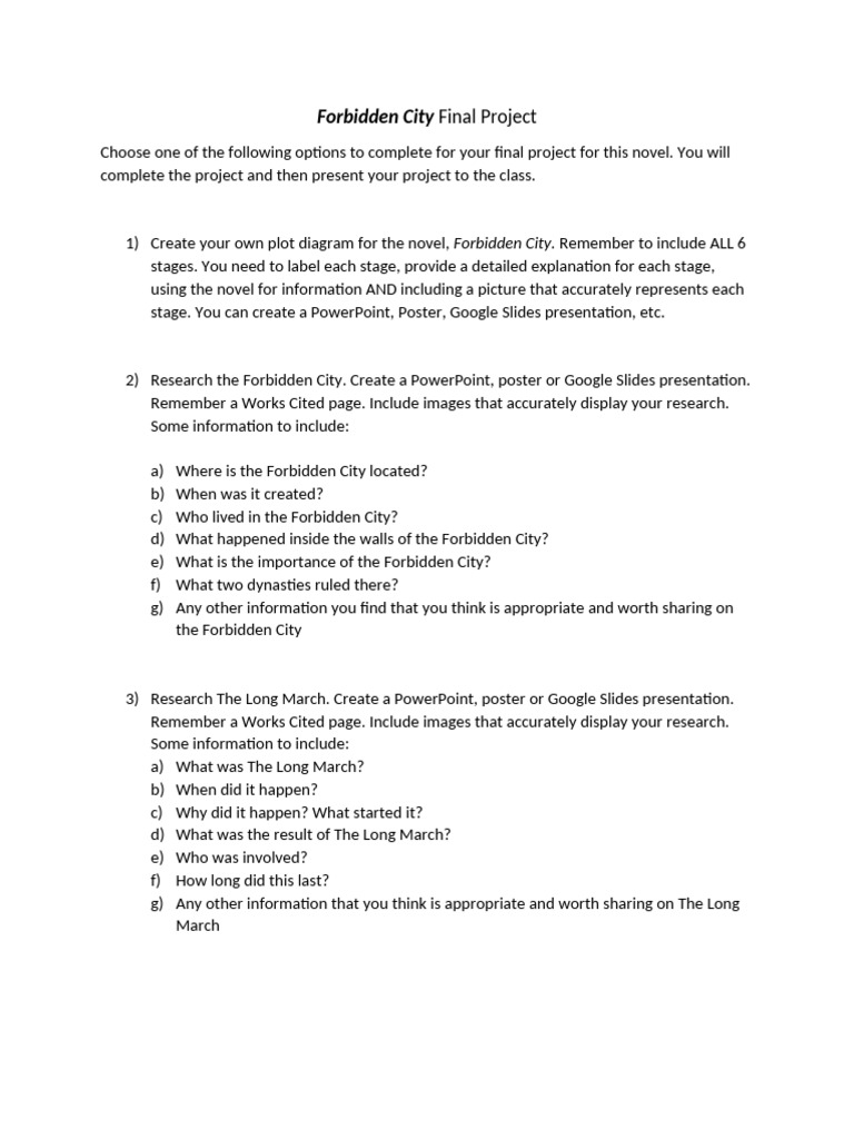 Forbidden City Project Options Guide | PDF | Microsoft Power Point